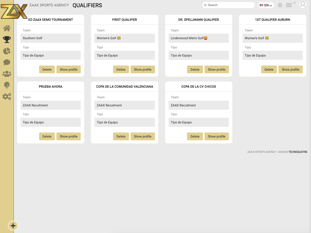 Módulo de torneos - ZAAX SPORTS AGENCY